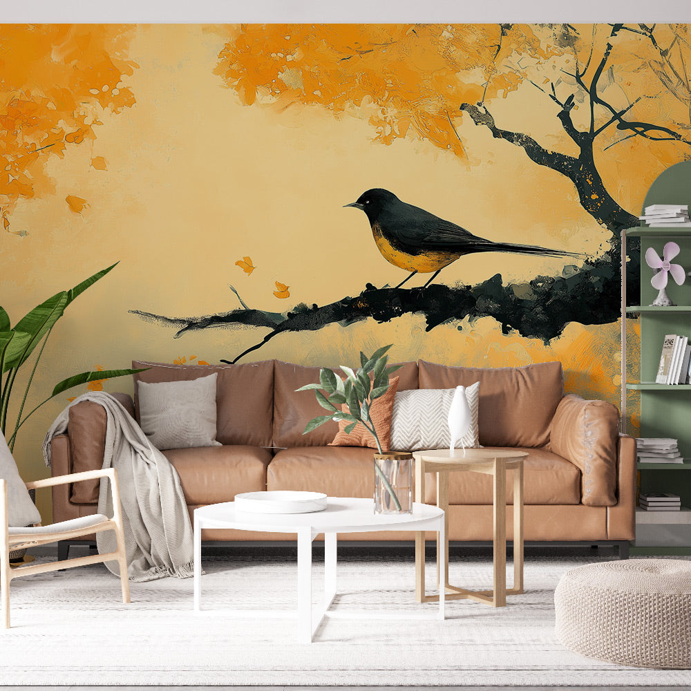 Mural Wallpaper birds and autumn | An elegant bird on a tree branch am ...