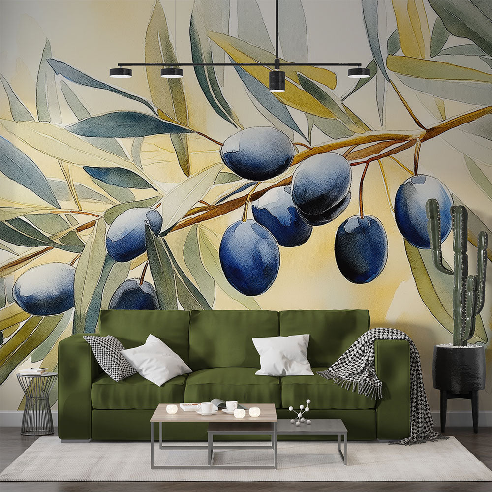 Mural Wallpaper olives | Elegant pattern of olive trees with soothing ...