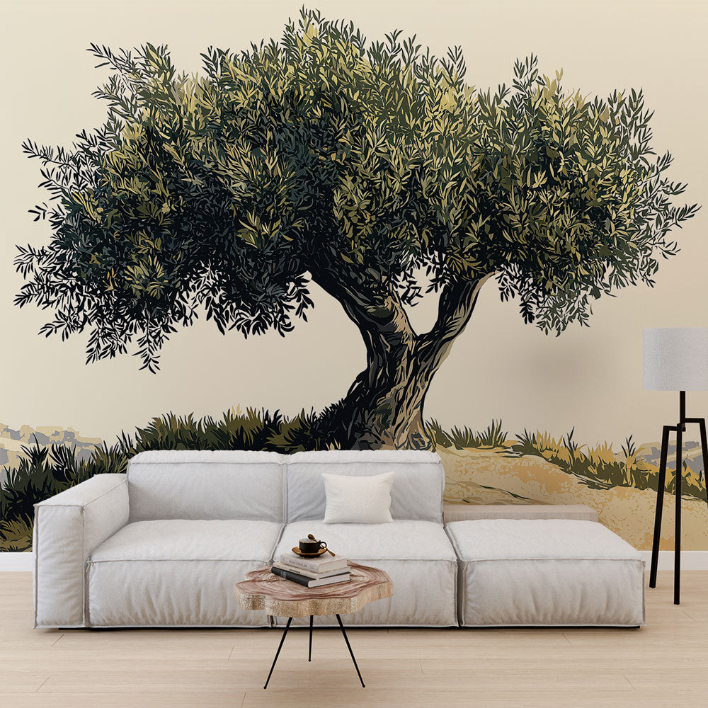 Mural Wallpaper olive-tree | Majestic olive tree on light background ...