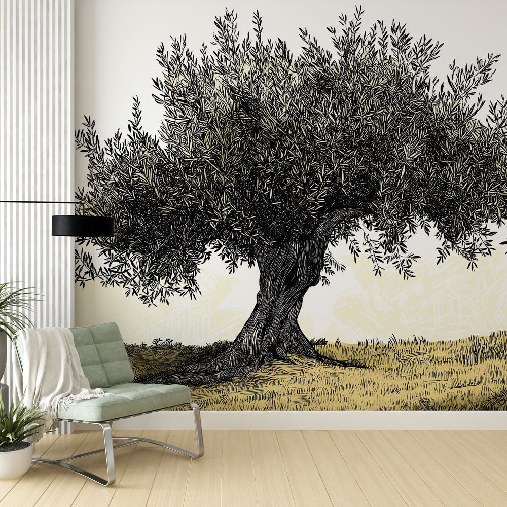 Mural Wallpaper olive-tree | Artistic illustration of a majestic olive ...