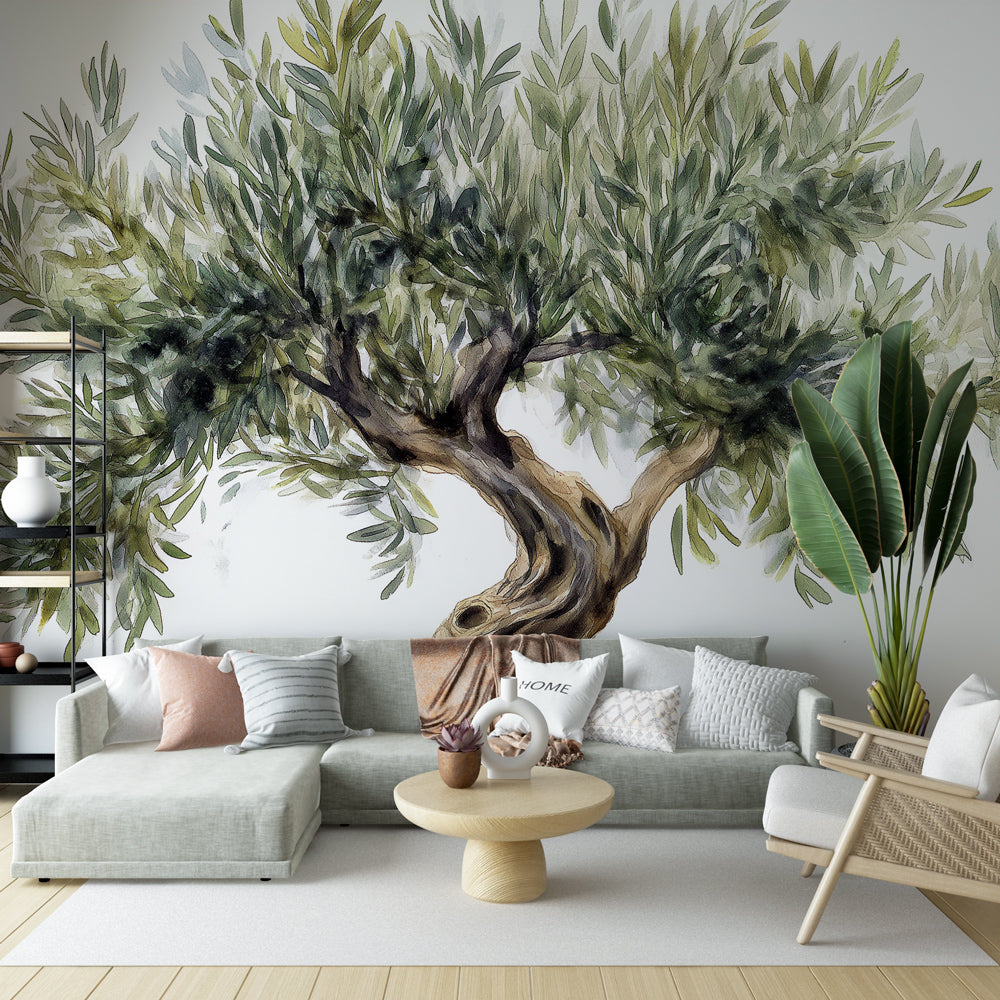 Papel de parede olive tree | Delicada ilustração de uma oliveira em aq ...