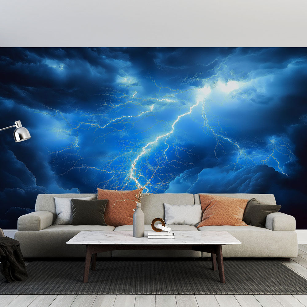 Mural Wallpaper storm | Dramatic sky with bright lightning — WonderMural