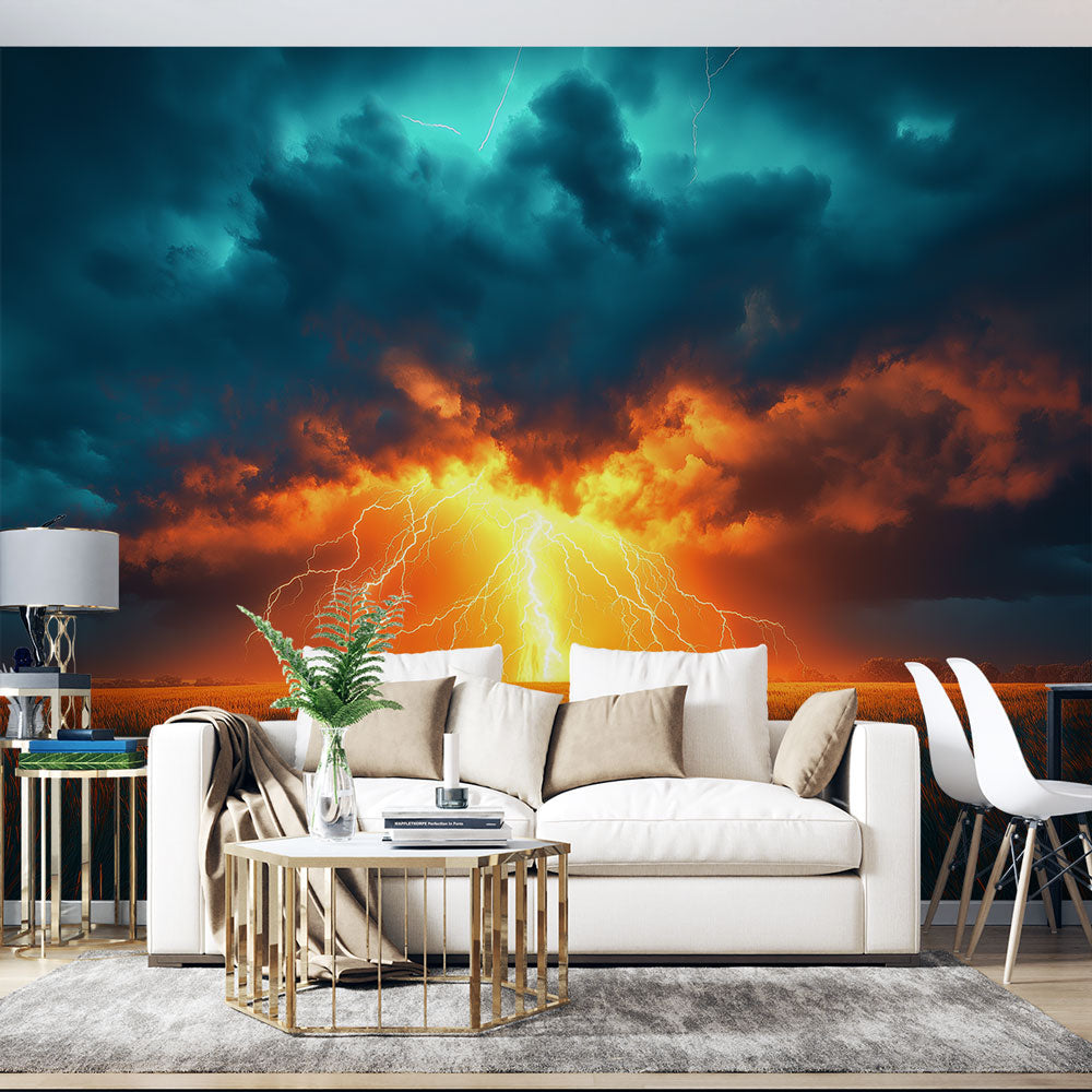 Mural Wallpaper storm | Spectacular lightning on a tumultuous sky ...