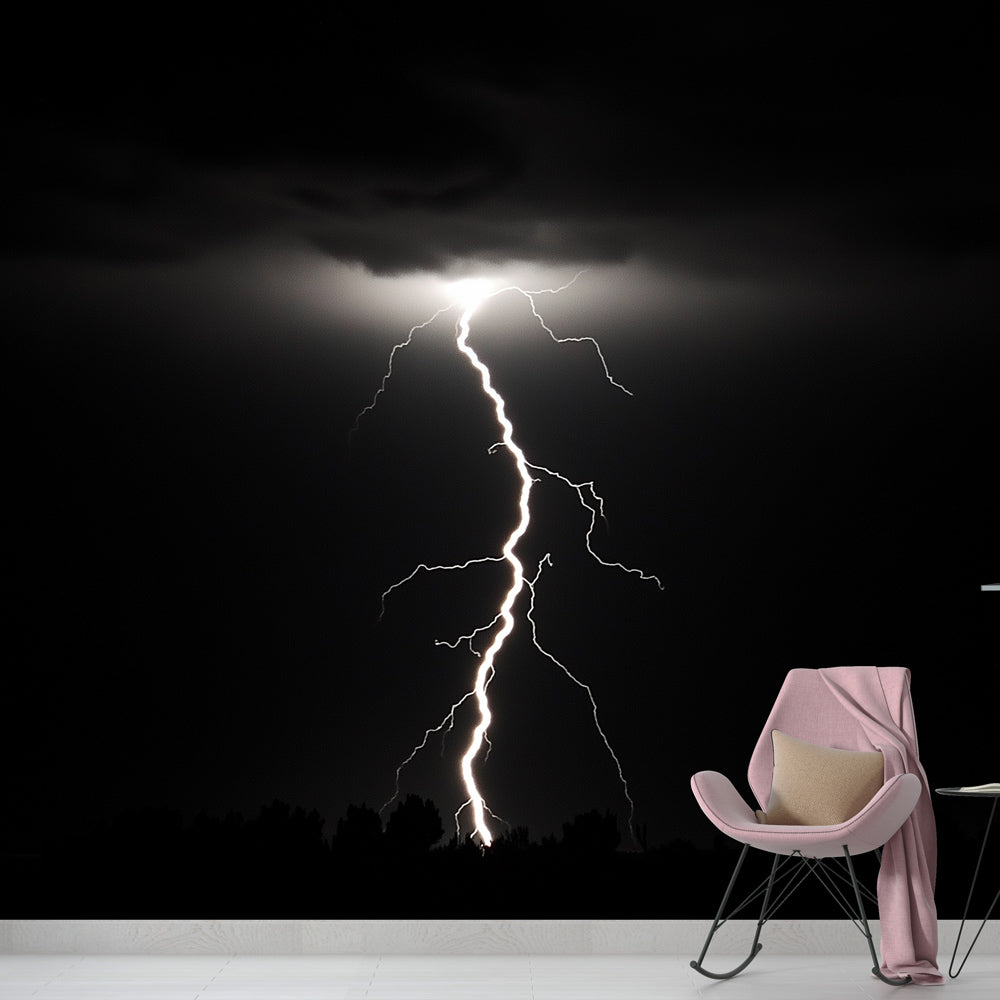 Mural Wallpaper stormy | Dramatic lightning on a dark background ...