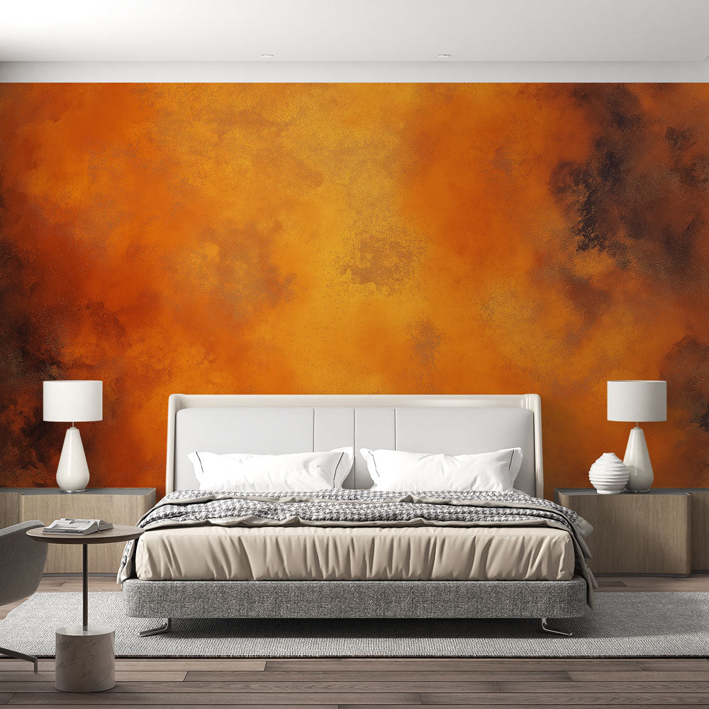 Mural Wallpaper blazing orange | Textured pattern with warm shades ...