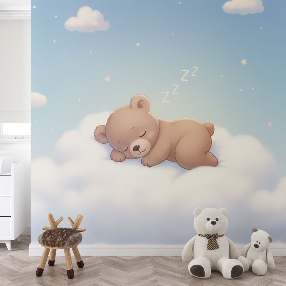 Mural Wallpaper sleeping bear | An adorable stuffed bear on a soft clo ...