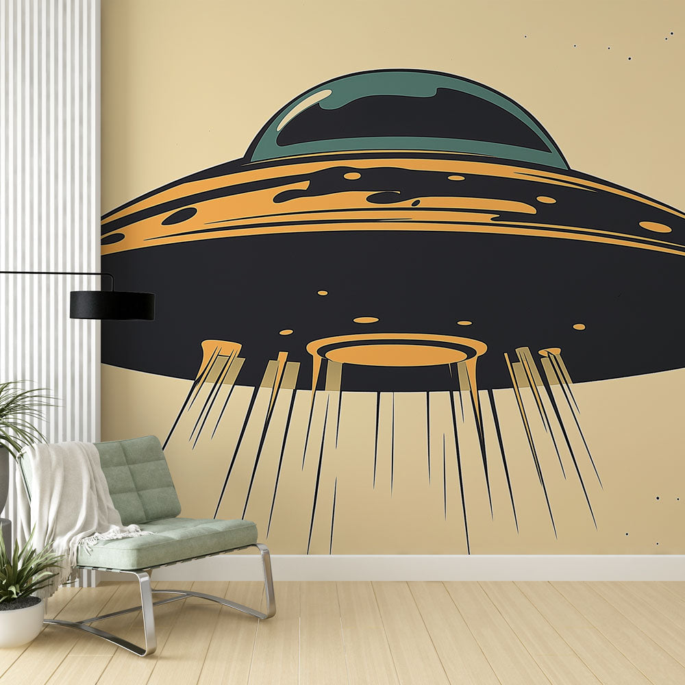 Mural Wallpaper UFO | Iconic spacecraft with light beams — WonderMural