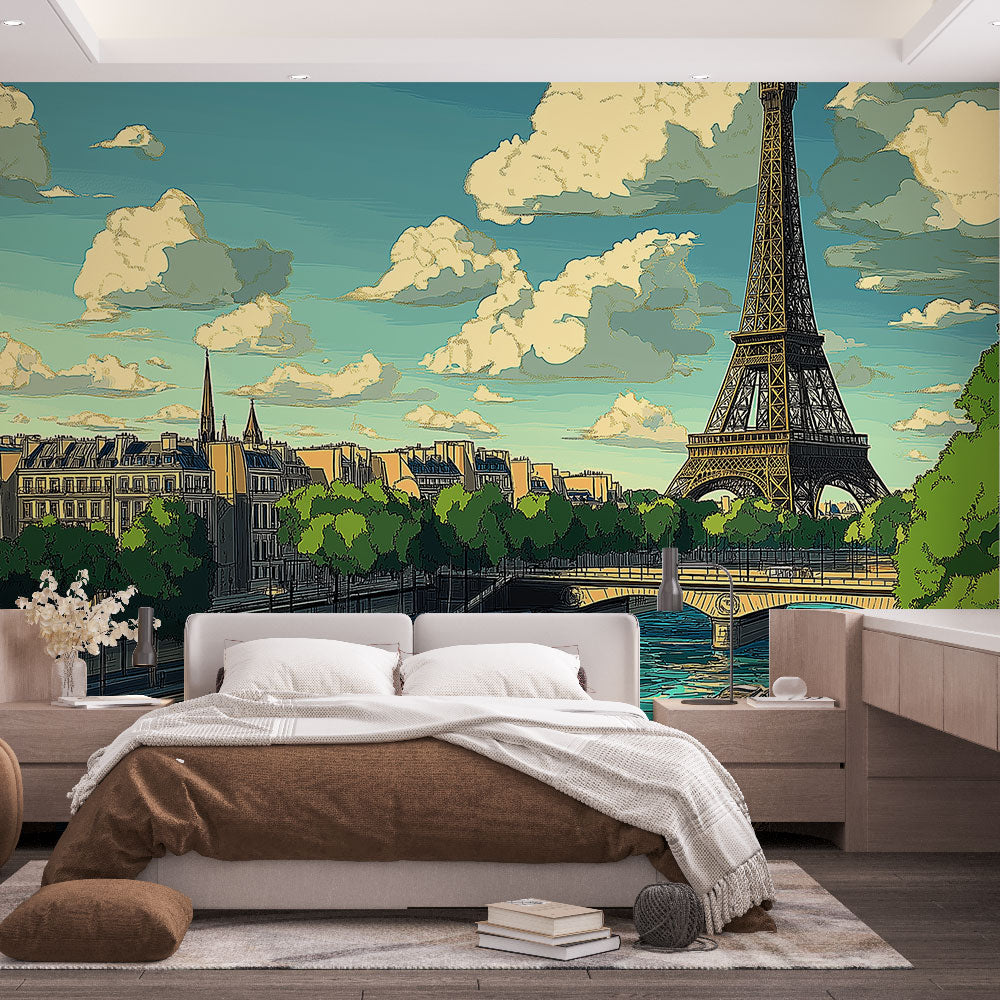 Mural Wallpaper Paris | Iconic scene of the Eiffel Tower and the Seine ...