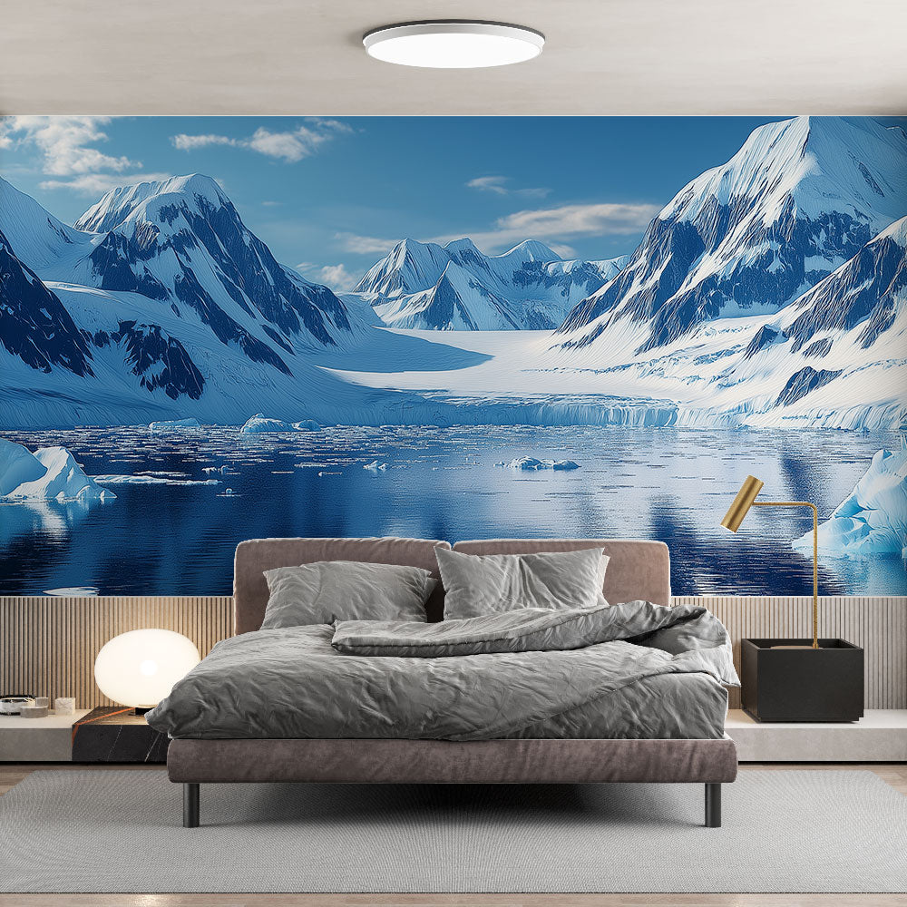 Mural Wallpaper arctic landscape | Snowy mountains and floating ice ...