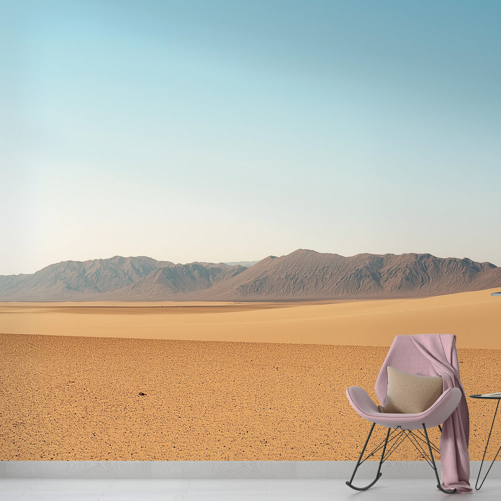 Mural Wallpaper arid landscape | Vast golden plains under a clear sky ...