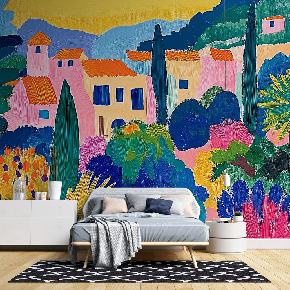 Mural Wallpaper colorful-landscape | Vibrant Mediterranean landscape ...