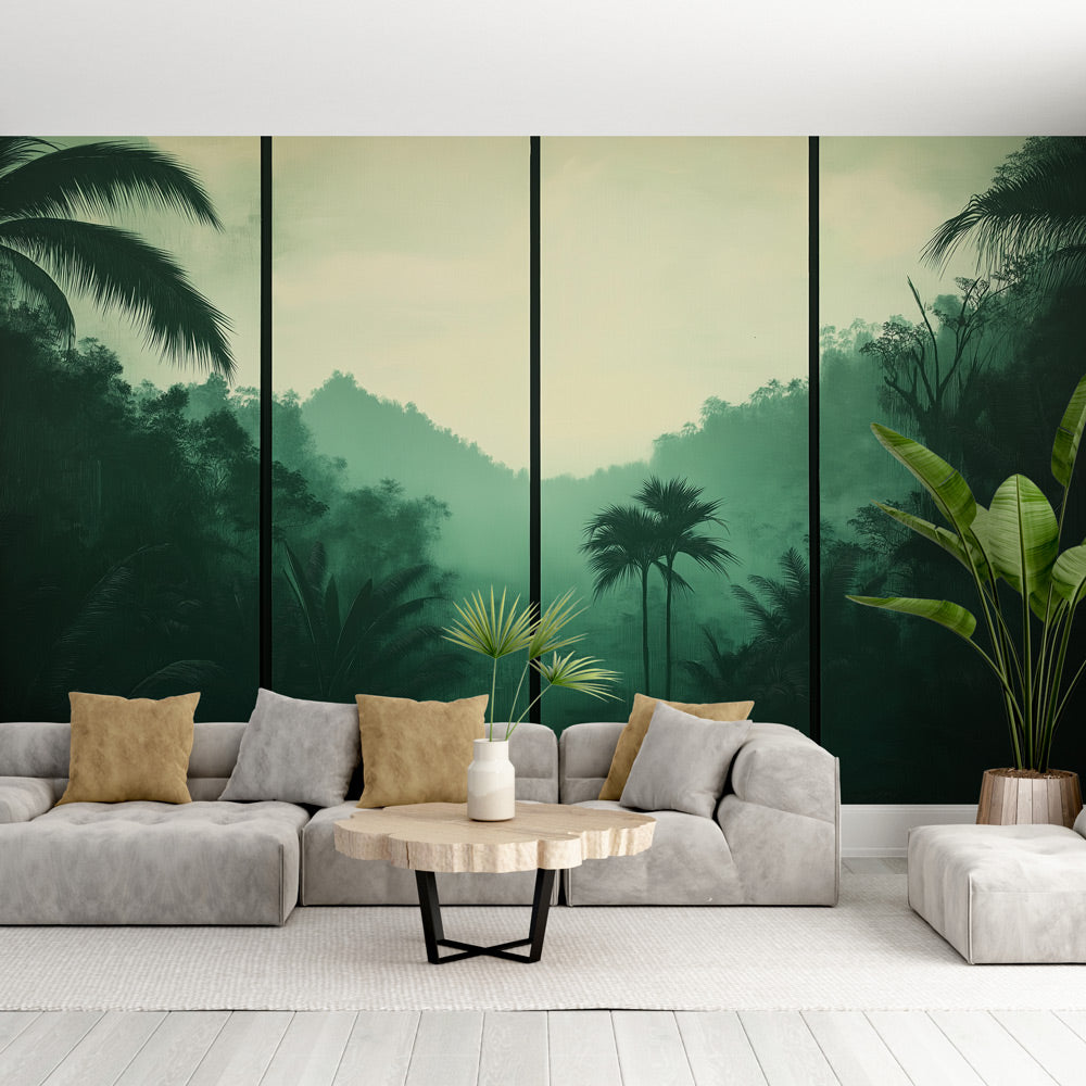 Mural Wallpaper jungle landscape | Dense tropical forest in shades of ...