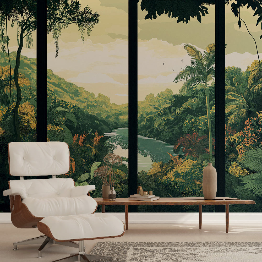 Mural Wallpaper jungle landscape | Lush and peaceful tropical forest ...