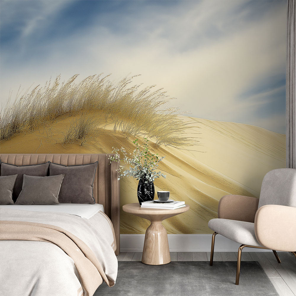 Mural Wallpaper desert landscape | Rippling sand dunes under a blue sk ...