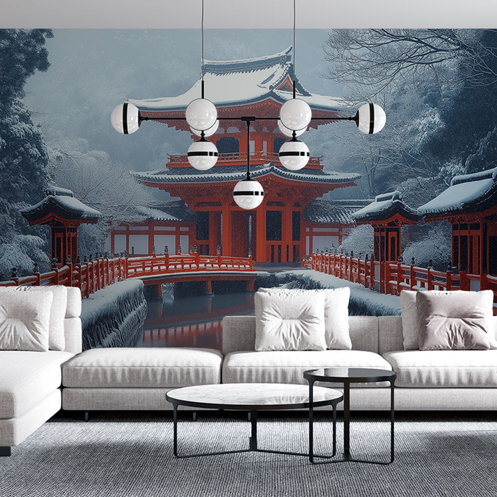Mural Wallpaper Japanese landscape | Temple in winter amidst the snow ...