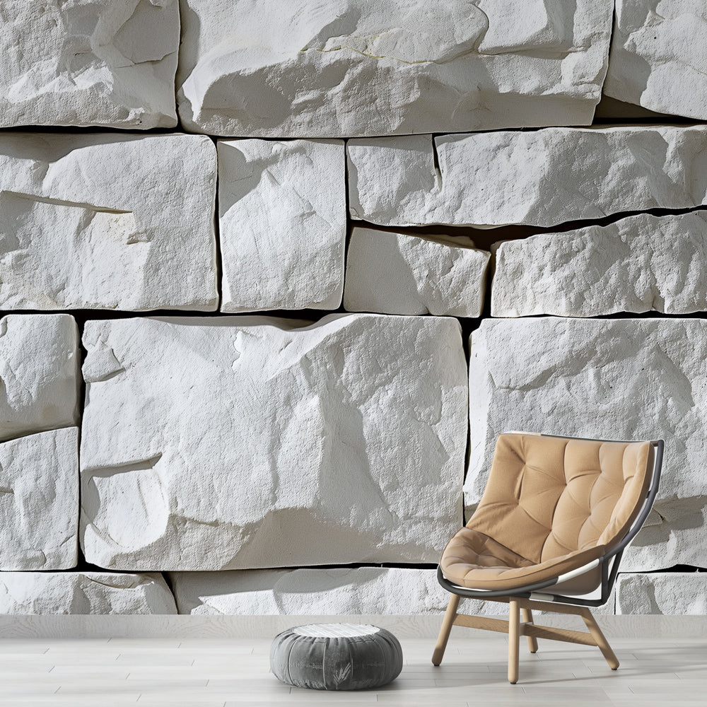 Mural Wallpaper white stone | Textured with irregular stone blocks ...