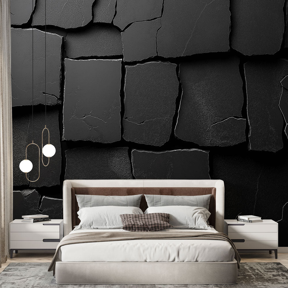 Mural Wallpaper black stone | Dark and modern stone textures — WonderMural