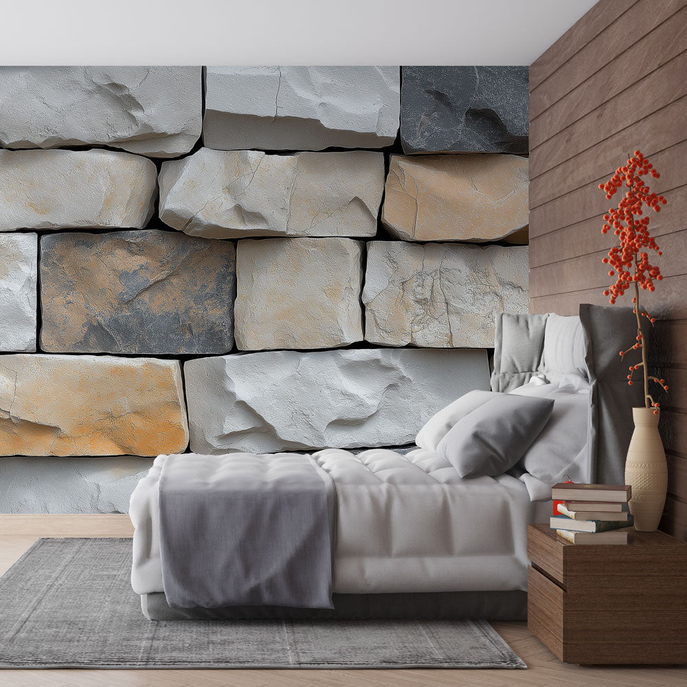 Mural Wallpaper stones | Structured wall with stone blocks in differen ...