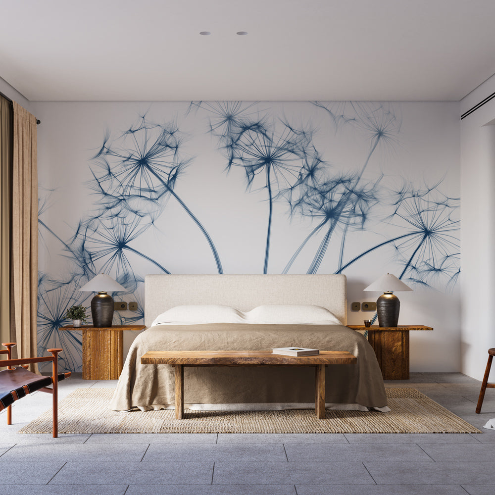 Mural Wallpaper dandelion | Delicate design in translucent blue ...