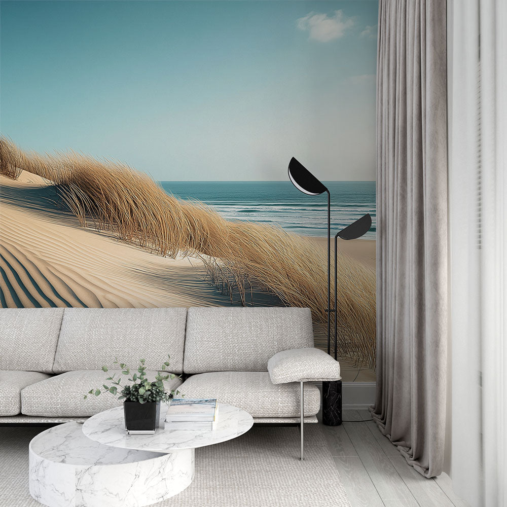Mural Wallpaper beach | Golden dunes and calm sea — WonderMural