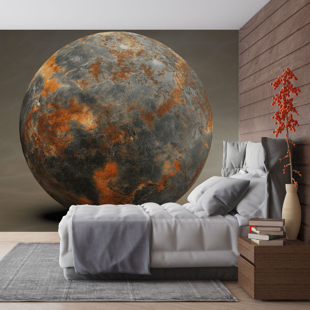 Mural Wallpaper textured planet | Sphere model with shades of black an ...