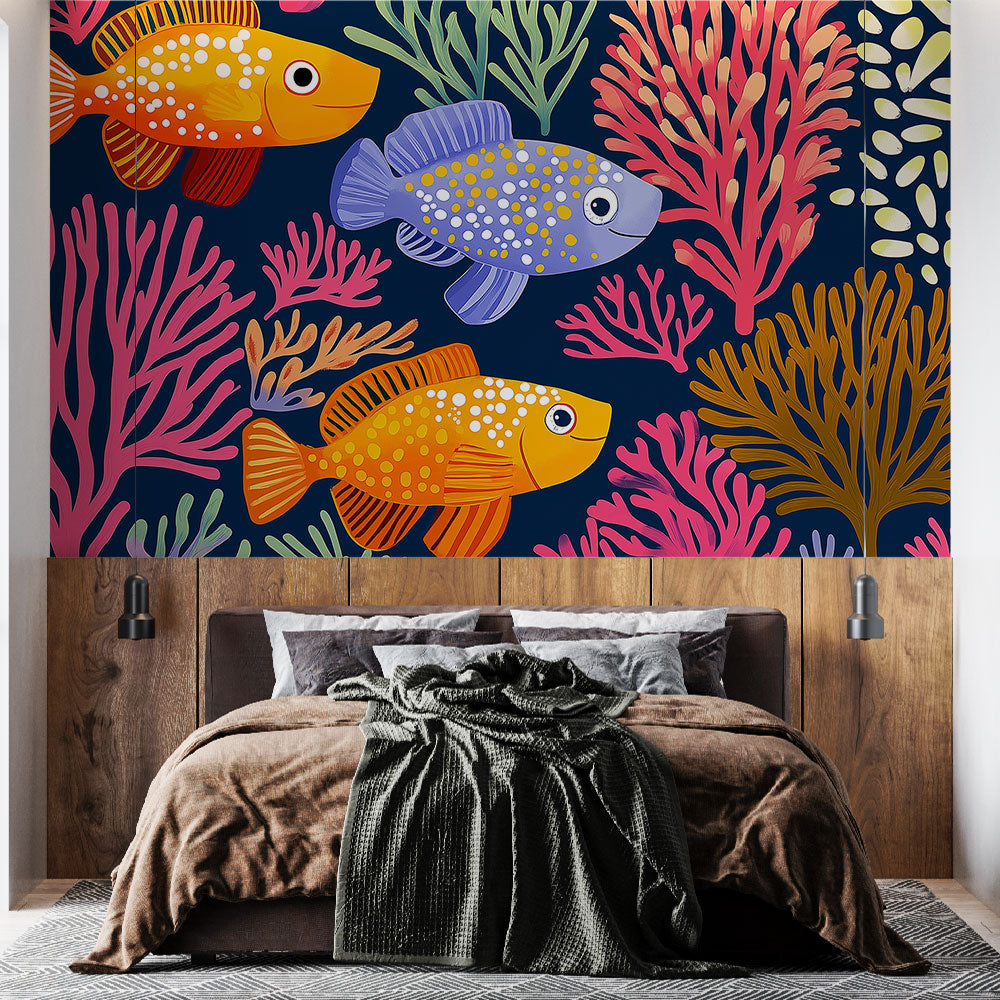 Mural Wallpaper colorful fish | Aquatic pattern with vibrant corals ...
