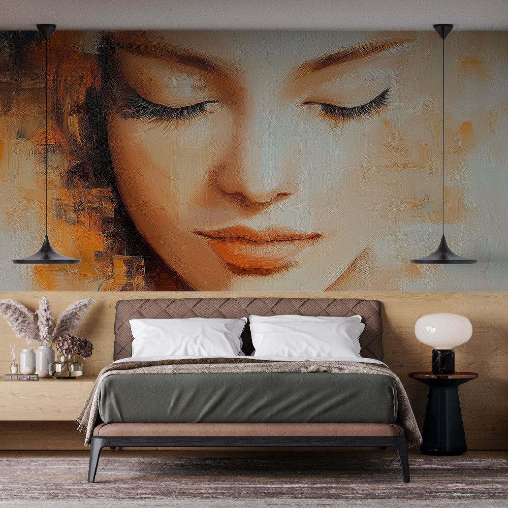 Mural Wallpaper abstract portrait | Female face with warm and soothing ...