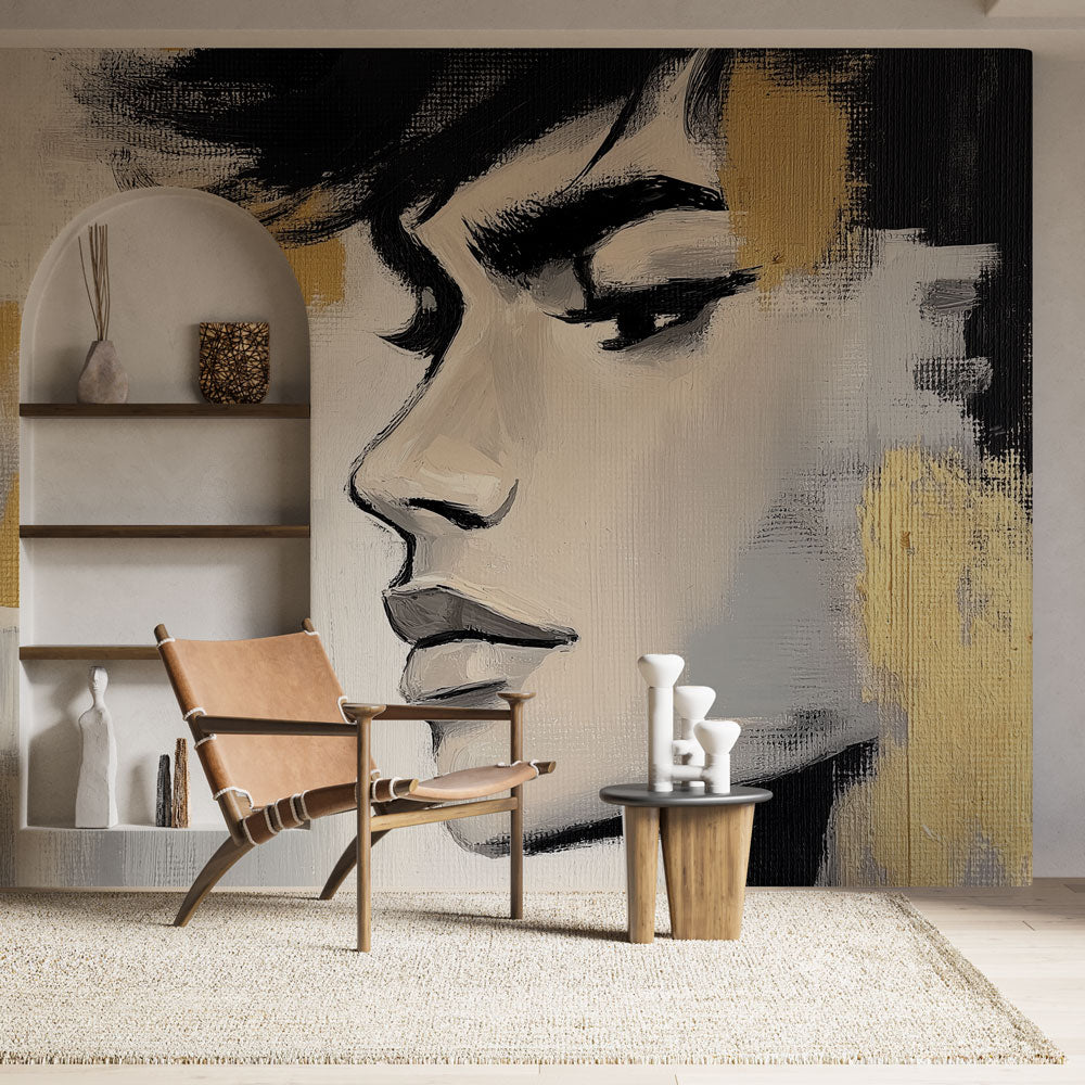 Mural Wallpaper artistic portrait | Stylized profile with golden touch ...