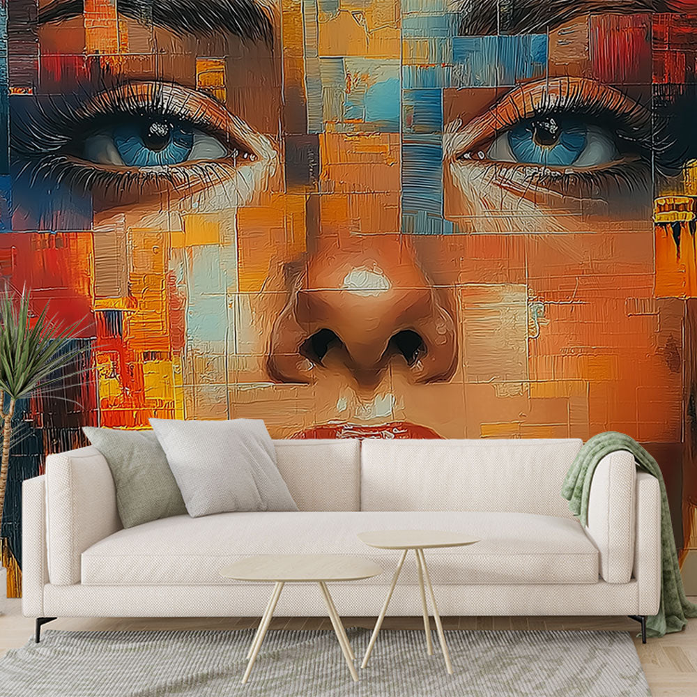 Mural Wallpaper Portrait | Abstract Face with Bursts of Vibrant Colors ...