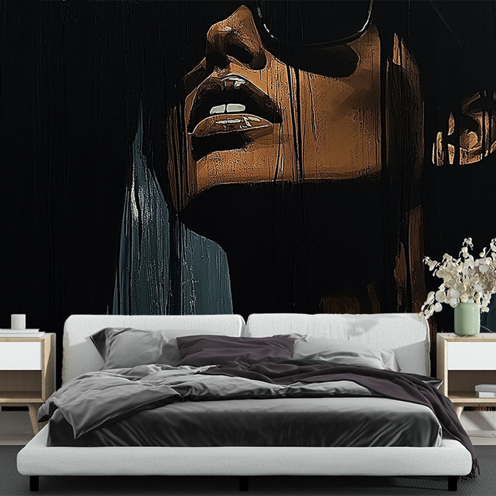 Mural Wallpaper stylized portrait | Woman with sunglasses on dark back ...