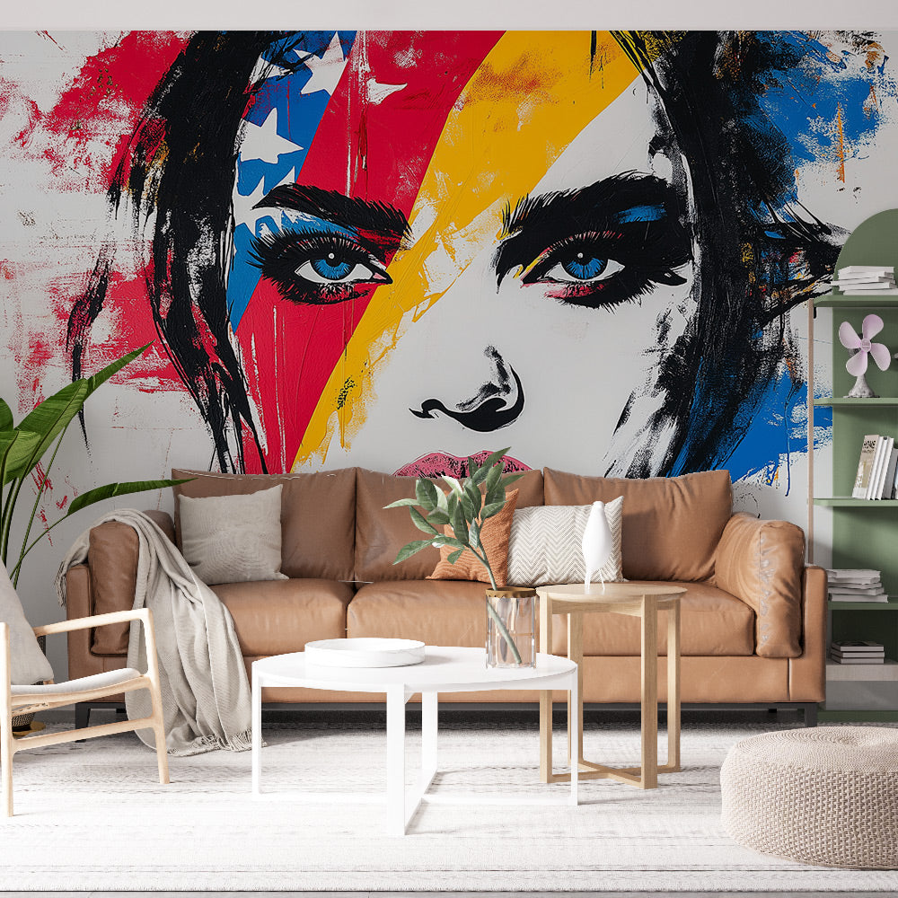 Mural Wallpaper vibrant portrait | Stylized face with colorful pattern ...