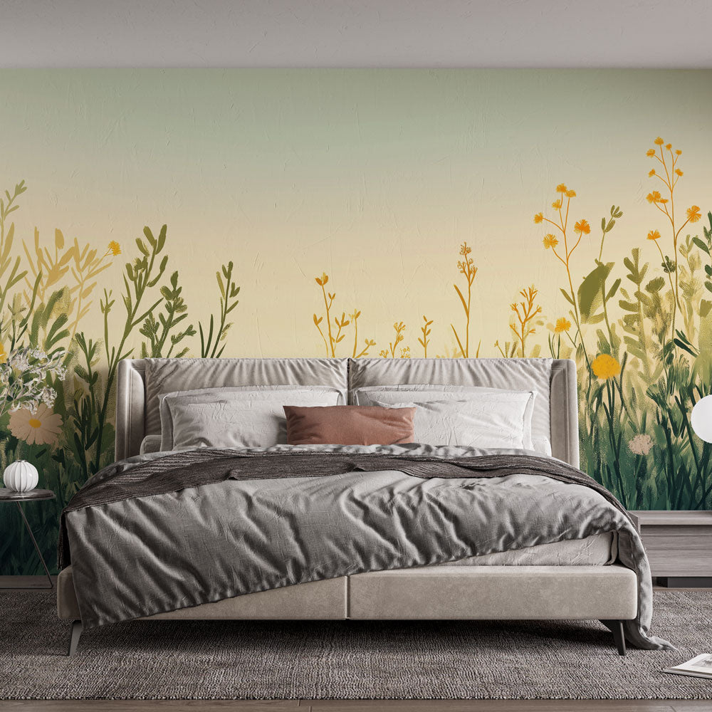 Mural Wallpaper prairie | Wildflowers in soft color gradient — WonderMural