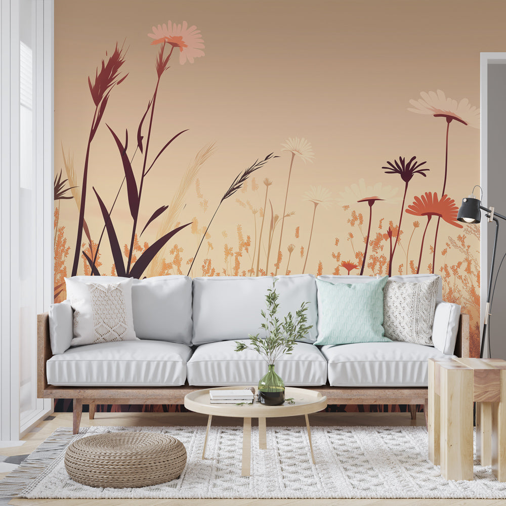 Mural Wallpaper prairie-florie | Wildflower pattern at dusk — WonderMural