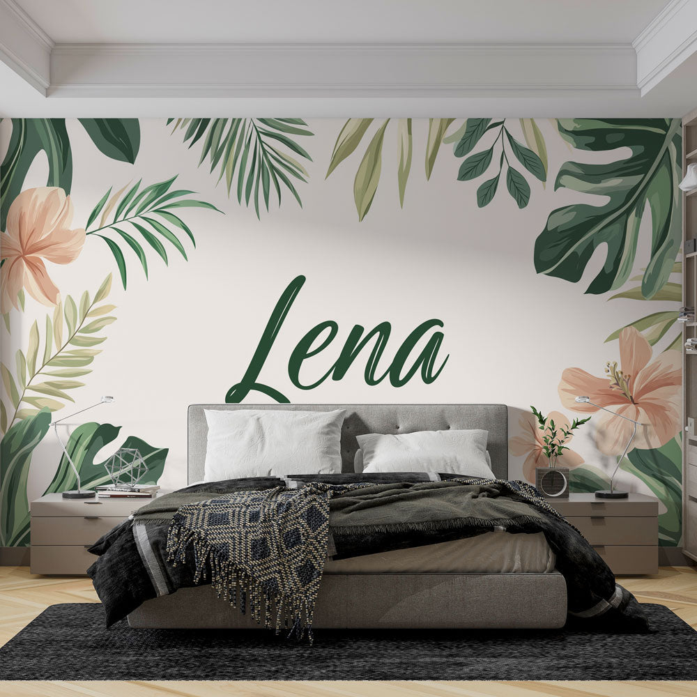 Mural Wallpaper child's name | Lena with tropical floral patterns ...