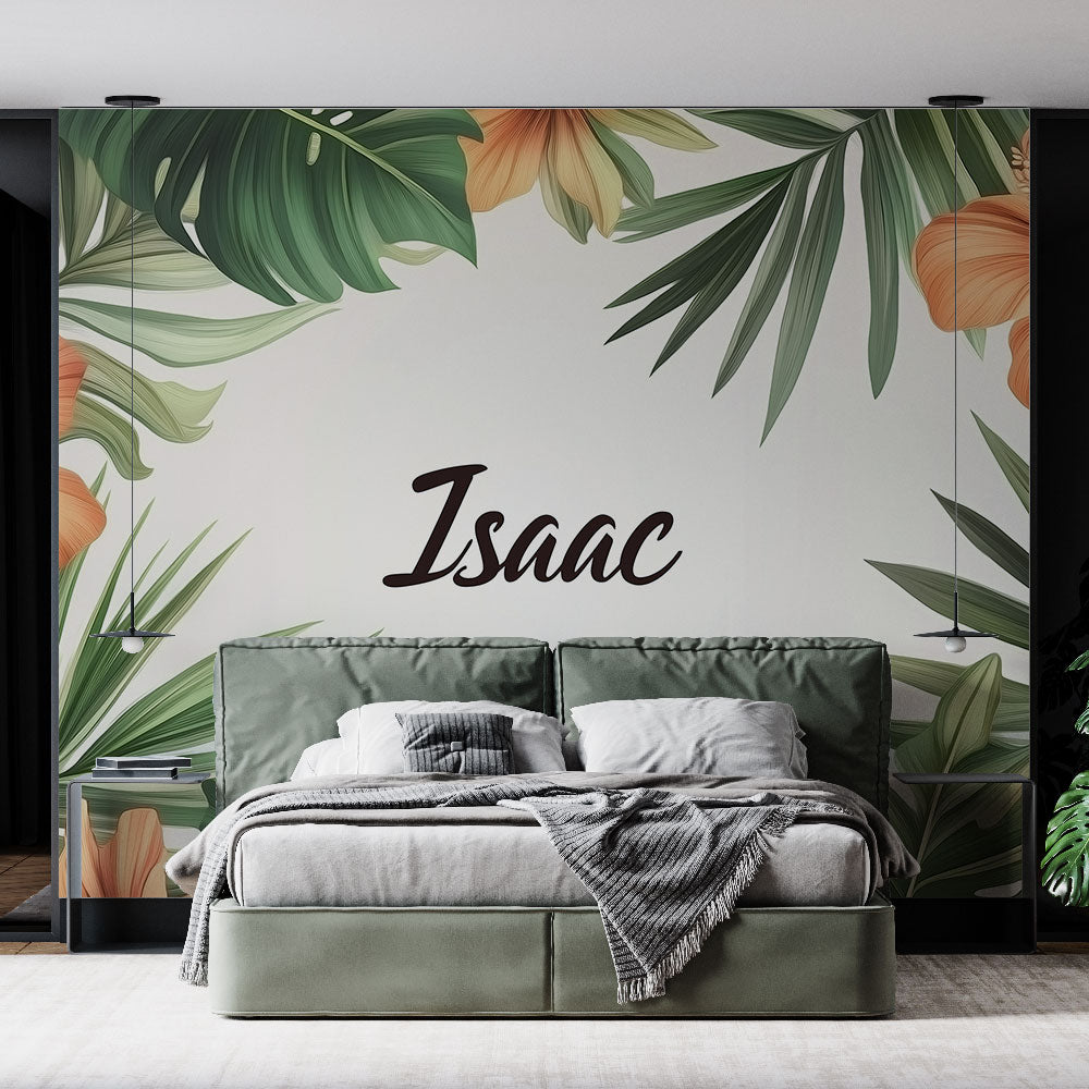 Mural Wallpaper name Isaac | Tropical pattern of exotic flowers and le ...