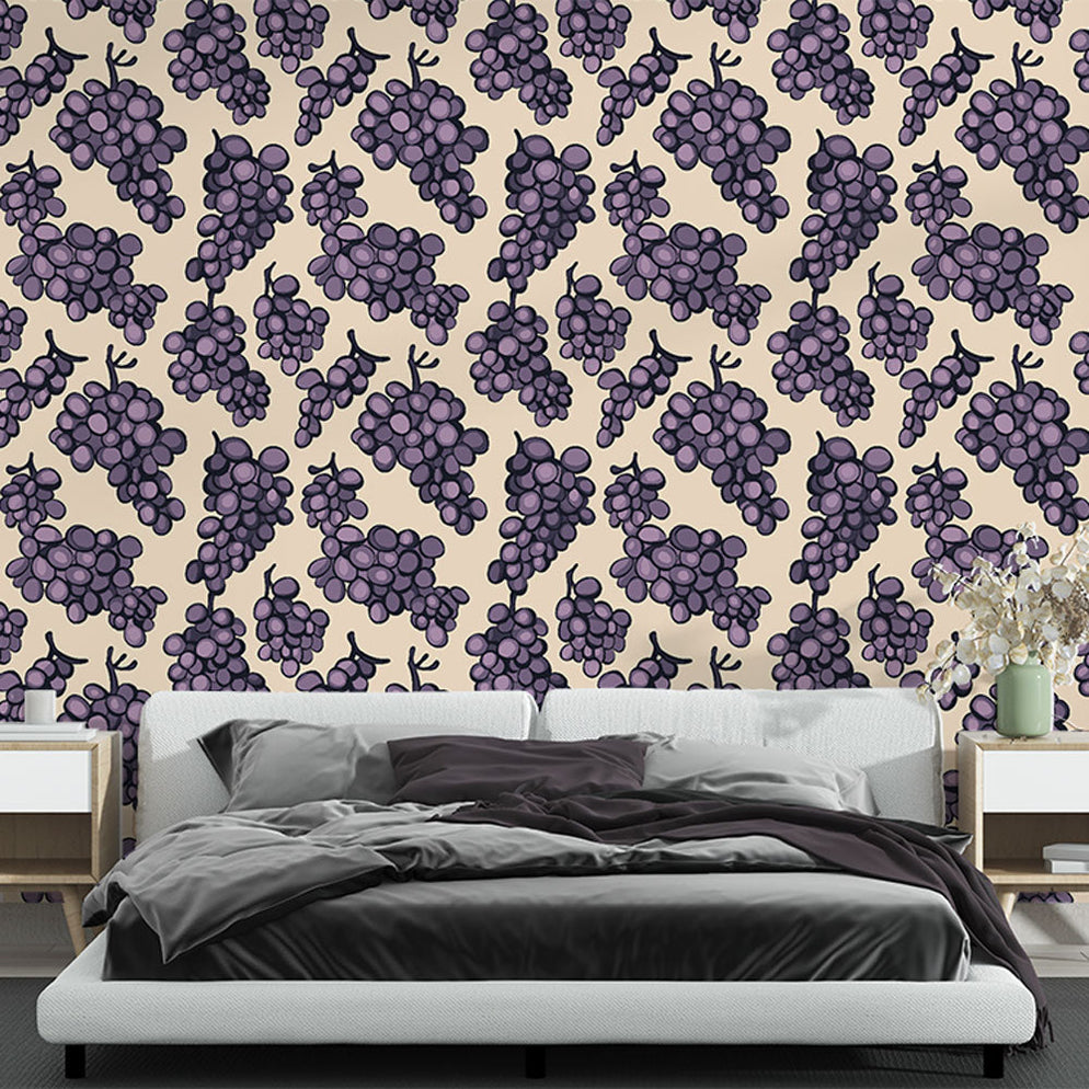 Mural Wallpaper raisin | Bunches of grapes pattern on beige background ...