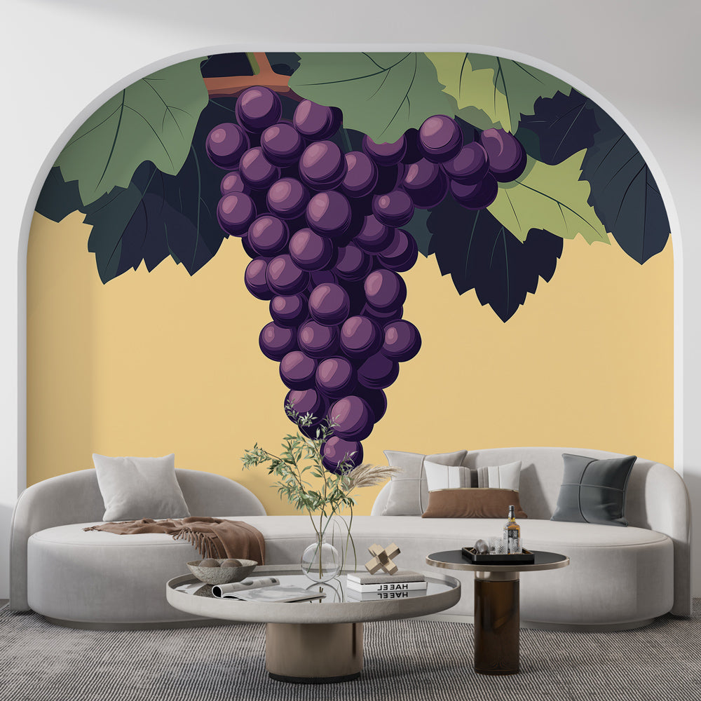 Mural Wallpaper grape | Elegant pattern of grape clusters on a soft ba ...