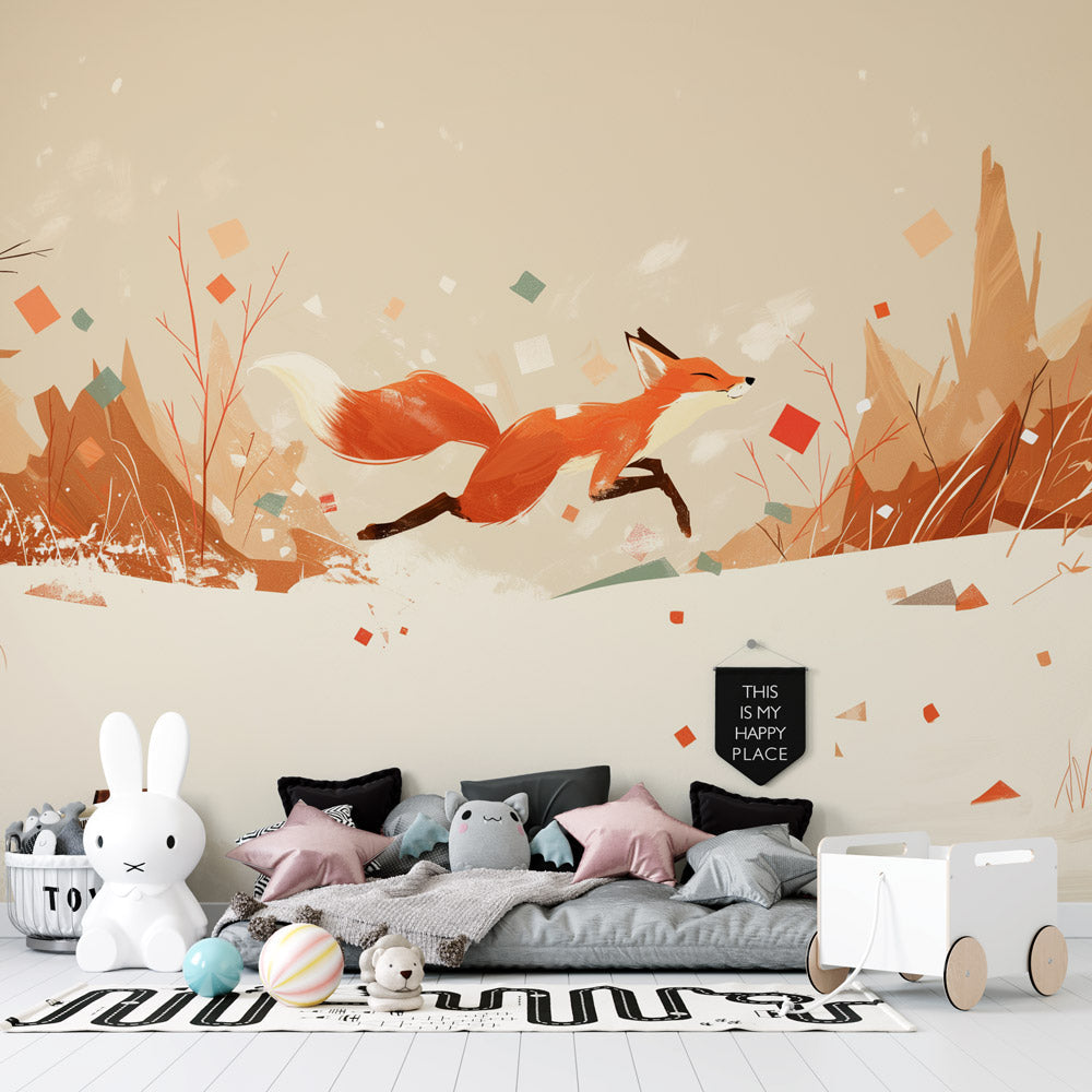 Fox Wallpaper | Jumps in the Snow — WonderMural