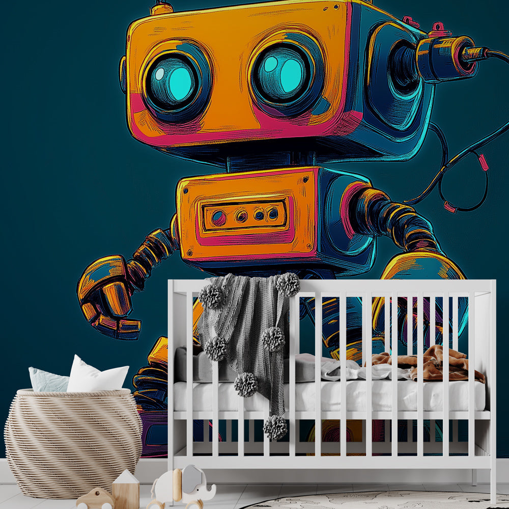 Mural Wallpaper colorful robot | Fun robot with sparkling eyes and bri ...