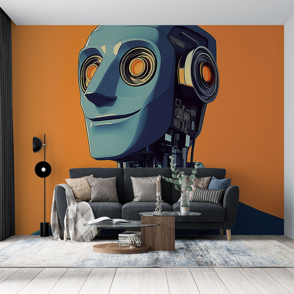 Mural Wallpaper elegant-robot | A sophisticated android on orange back ...