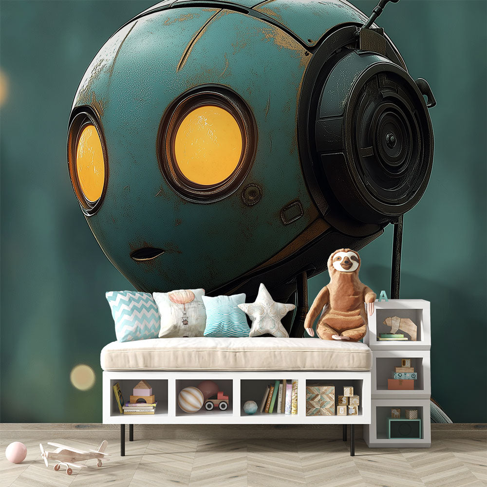 Mural Wallpaper robot | Robot with vintage design with glowing orange ...