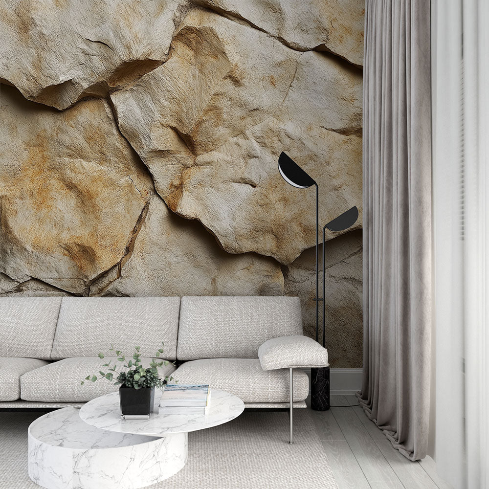 Mural Wallpaper rock | Natural stone texture with beige and ochre shad ...