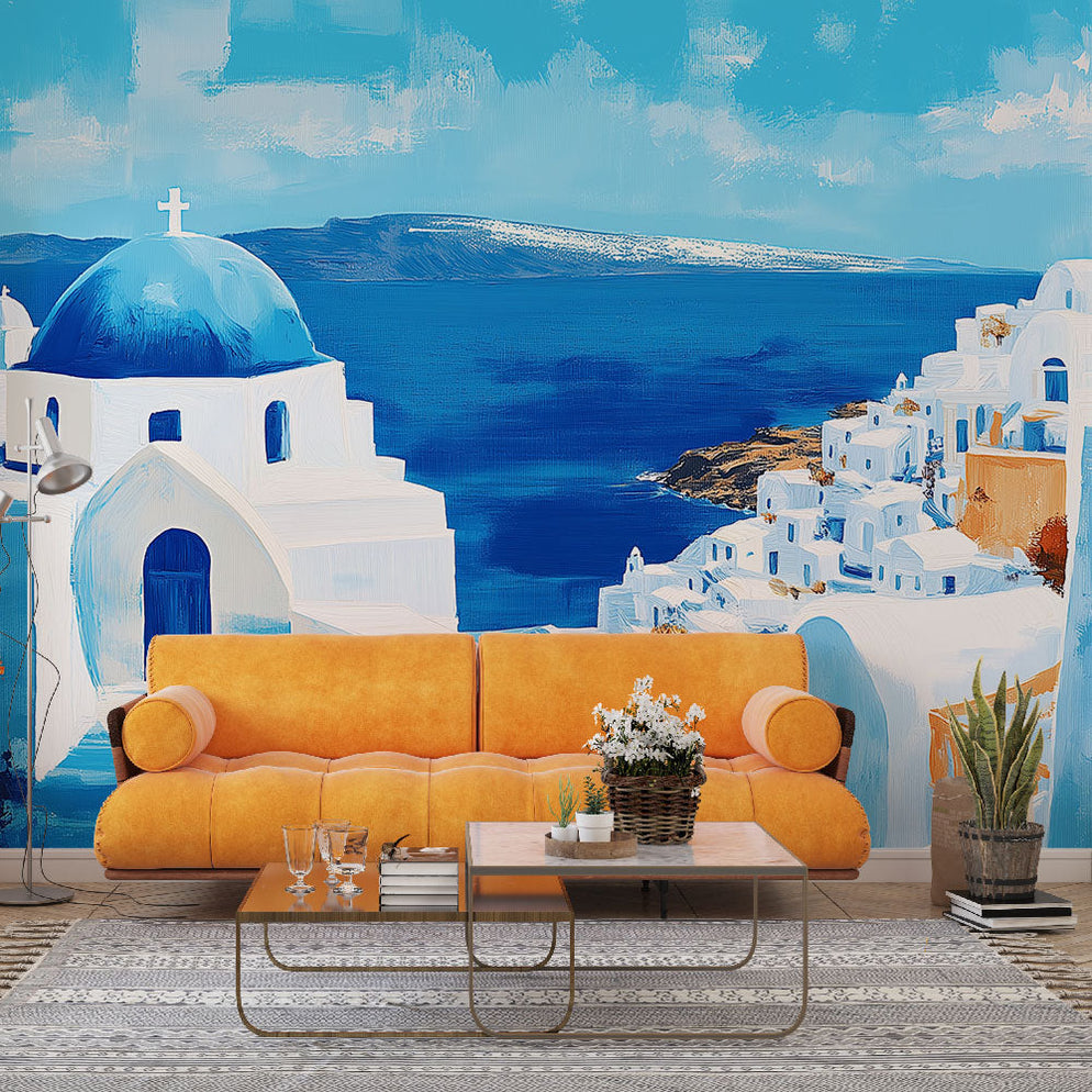 Mural Wallpaper Santorini | Greek Architecture by the Sea — WonderMural