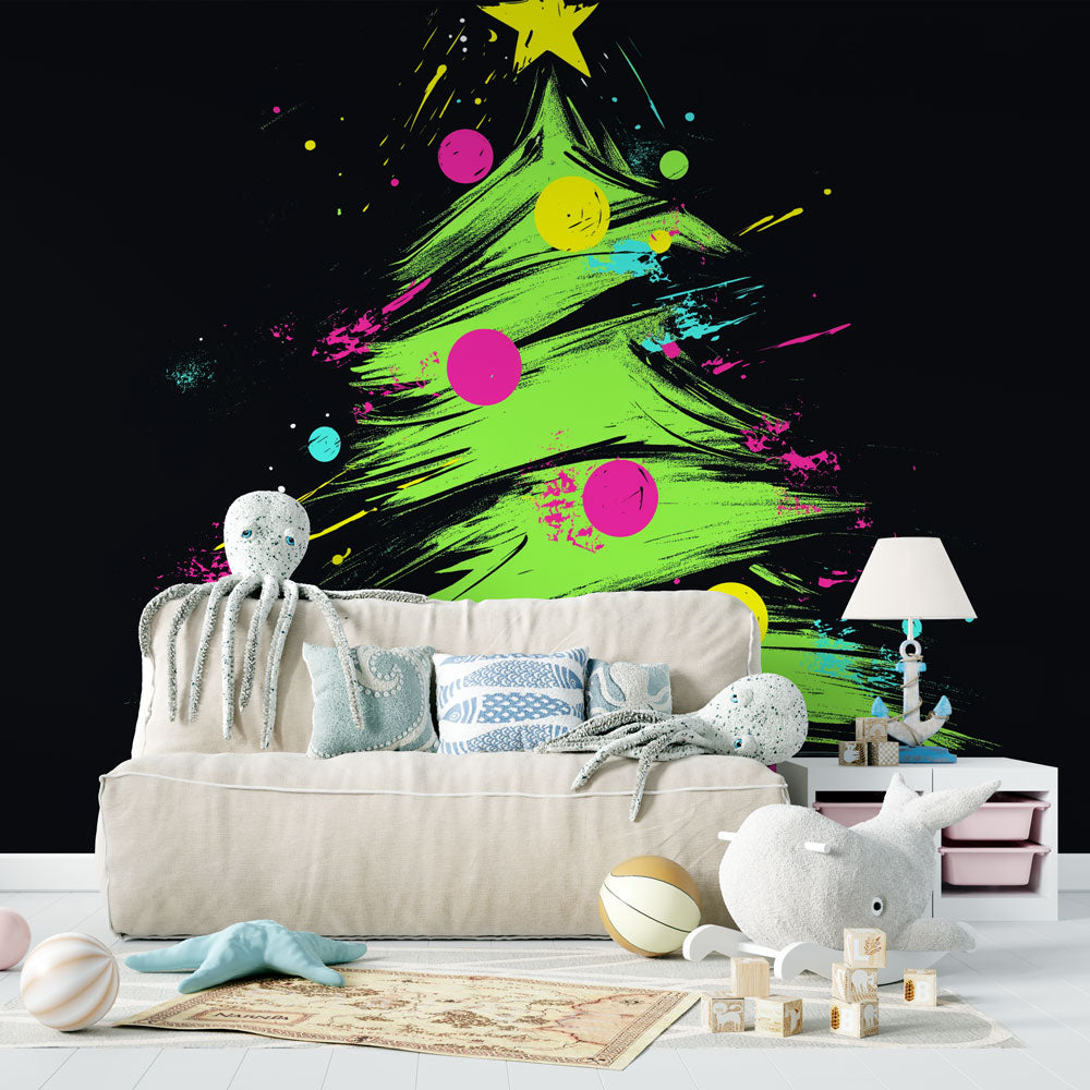 Mural Wallpaper Christmas Tree | Modern and colorful design with an ab ...