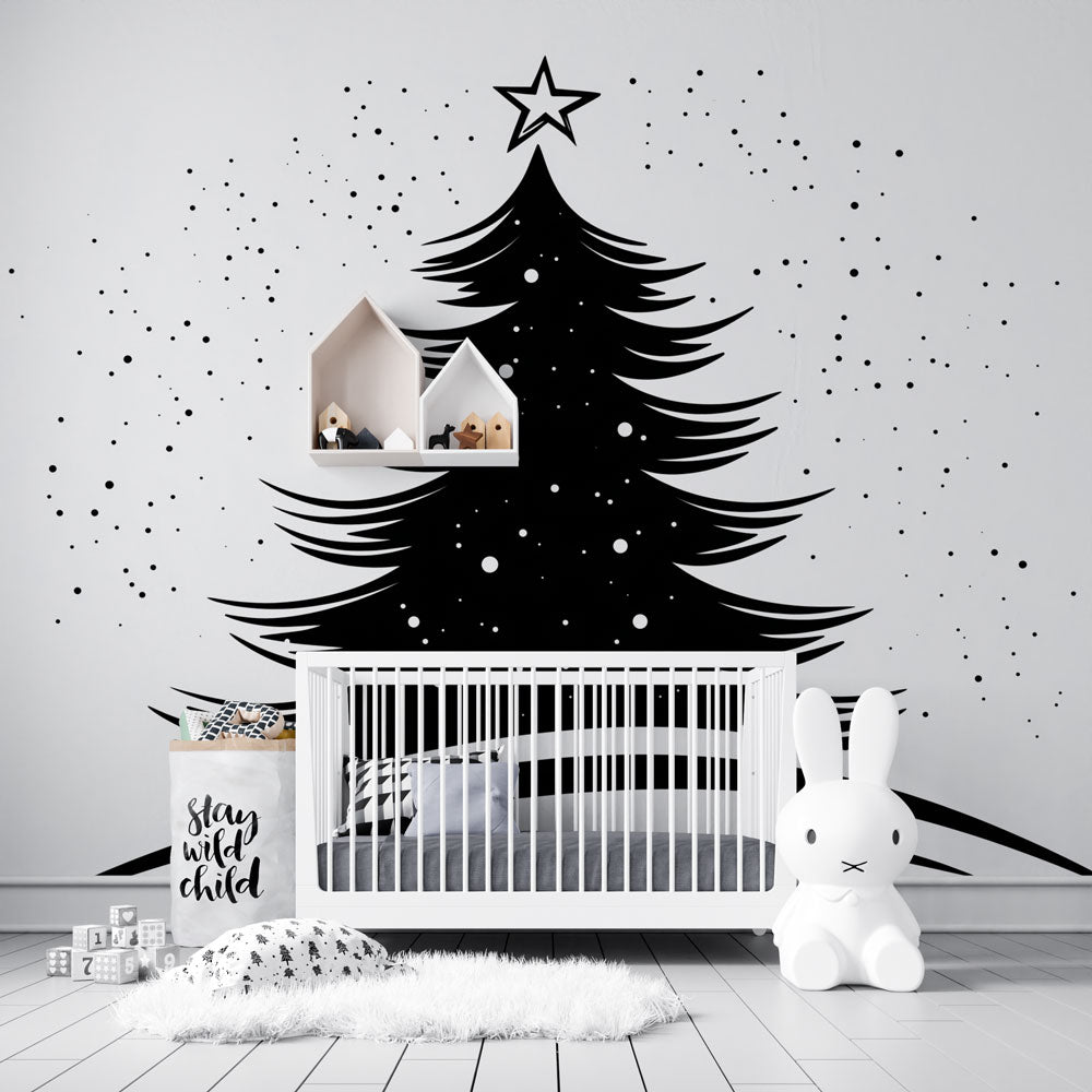 Mural Wallpaper Christmas Tree | Graphic Pattern of a Snowy Christmas ...