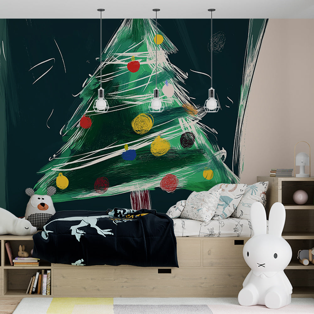 Mural Wallpaper Christmas Tree | A festive tree with colorful decorati ...