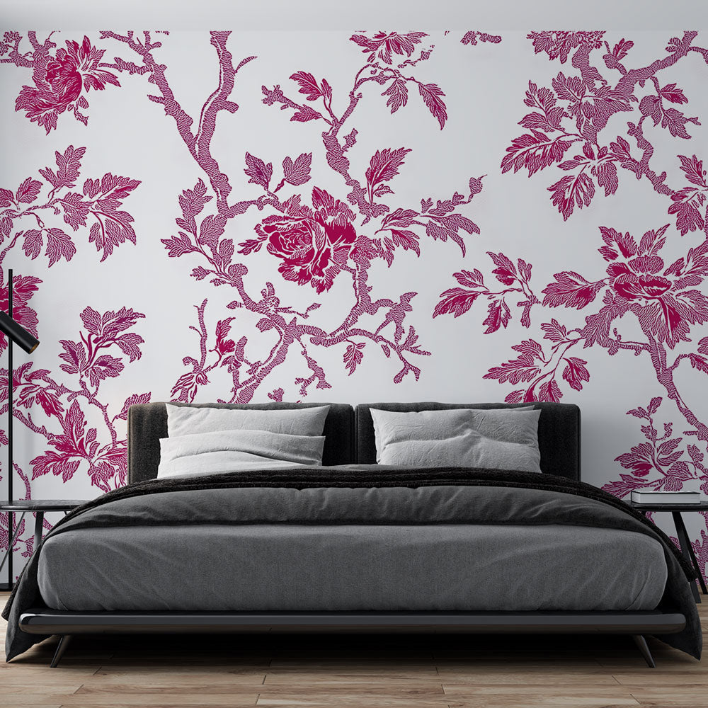 Papel pintado shabby chic | Rosas flamígeras en relieve sobre fondo bl ...