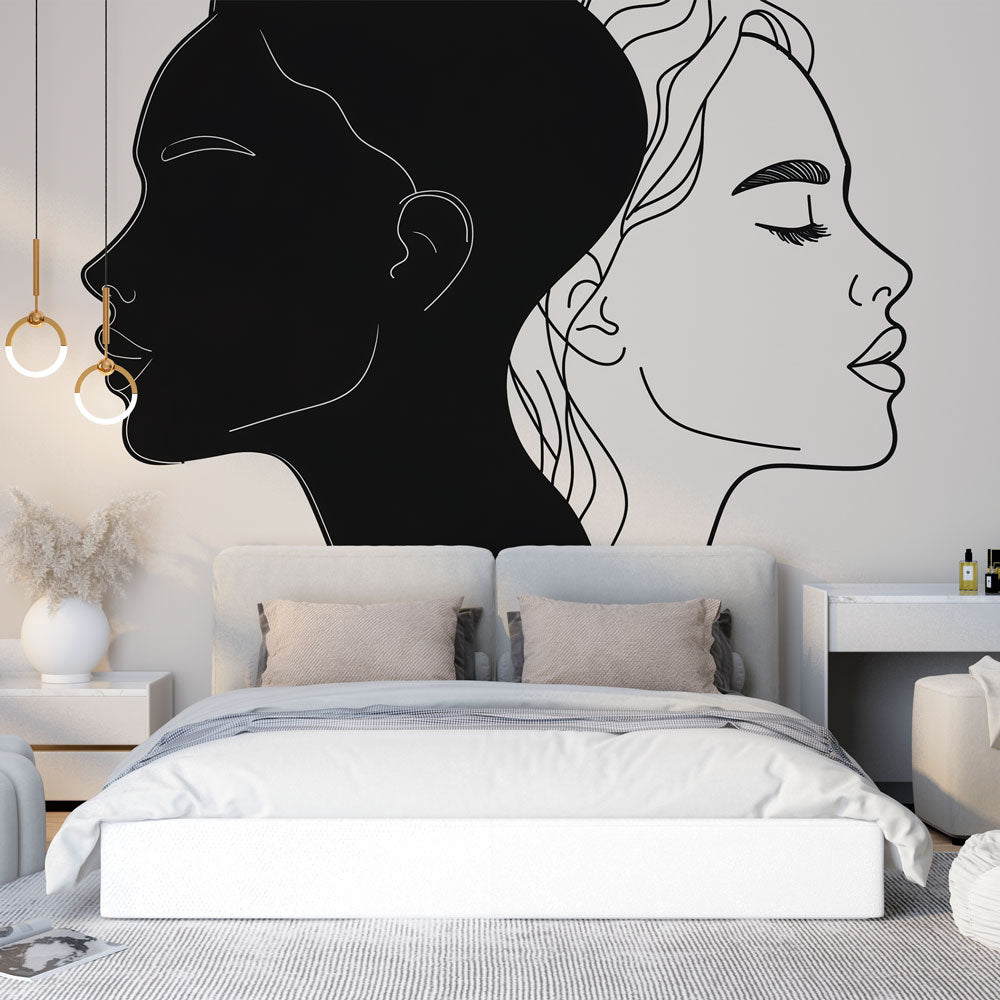 Mural Wallpaper silhouette | Contrasting silhouettes on a light backgr ...