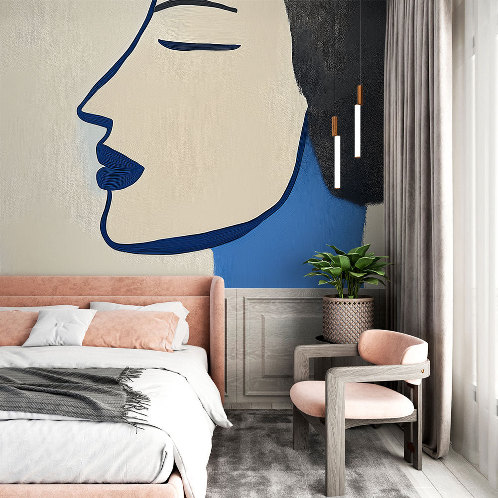 Mural Wallpaper silhouette | Stylized face with clean lines — WonderMural