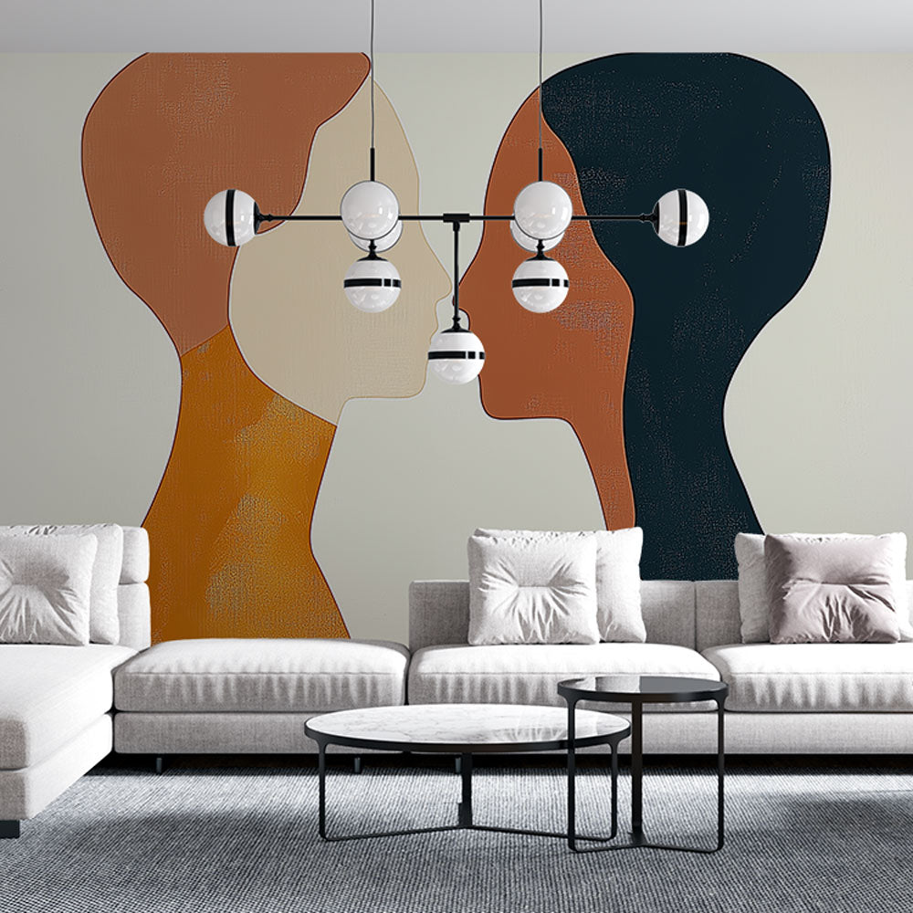Papel pintado siluetas | Retratos modernos en colores suaves — WonderMural